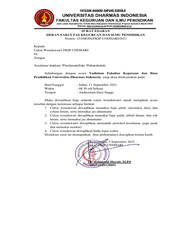 Yudisium FKIP UNDHARI 2021: Panduan dan Acara | PDF