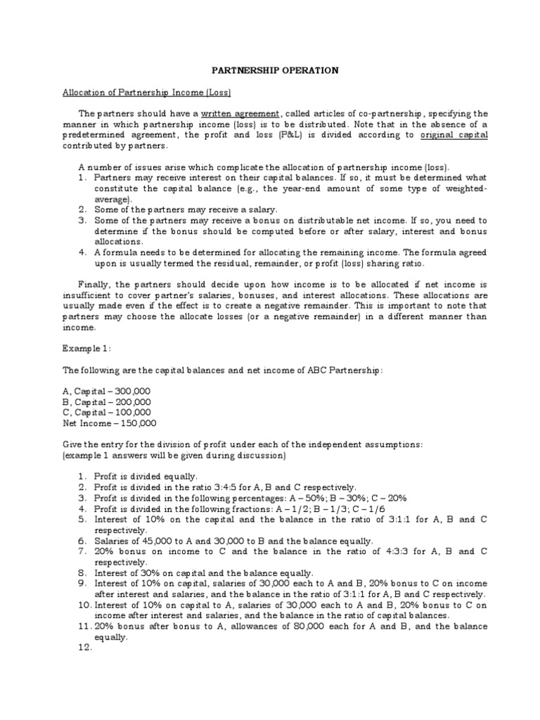 Partnership Operation | PDF | Partnership | Interest