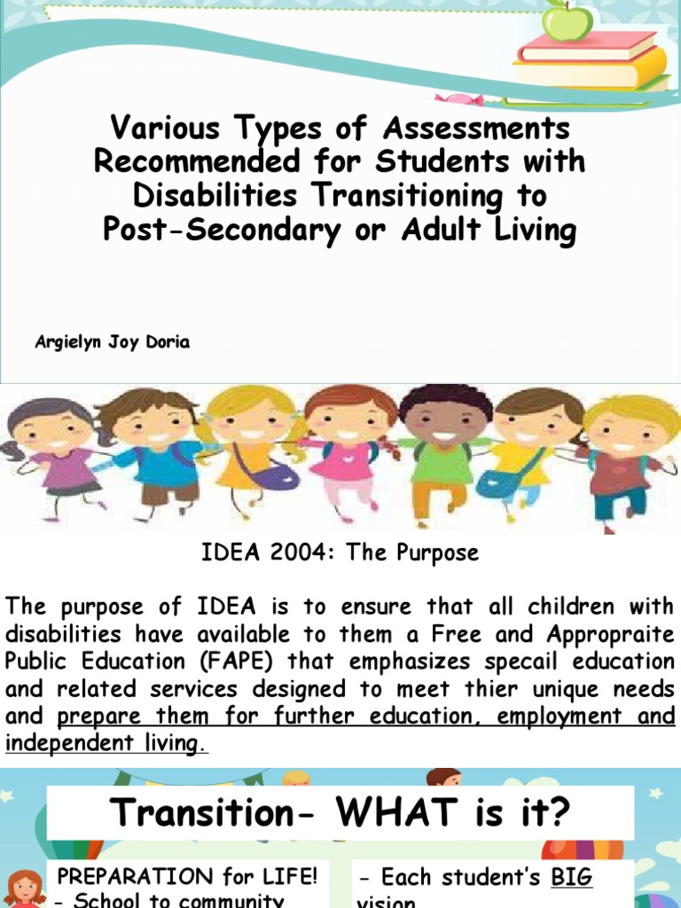 Various Types of Assessments Recommended For Students With Disabilities ...