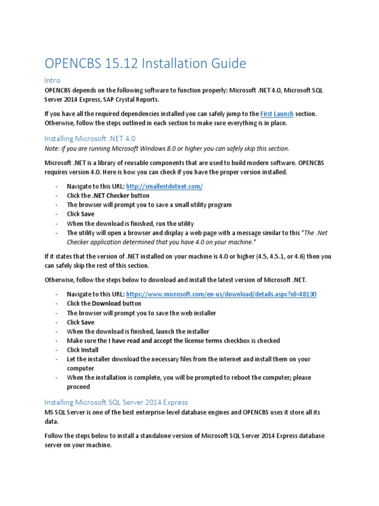 Opencbs Installation Guide | PDF | Microsoft Sql Server | Internet & Web
