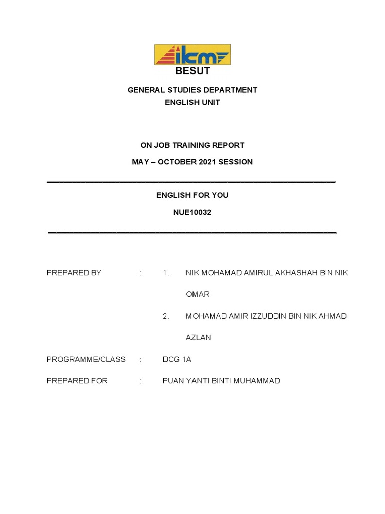 On Job Training Written Assignment | PDF | Job Hunting | Internship