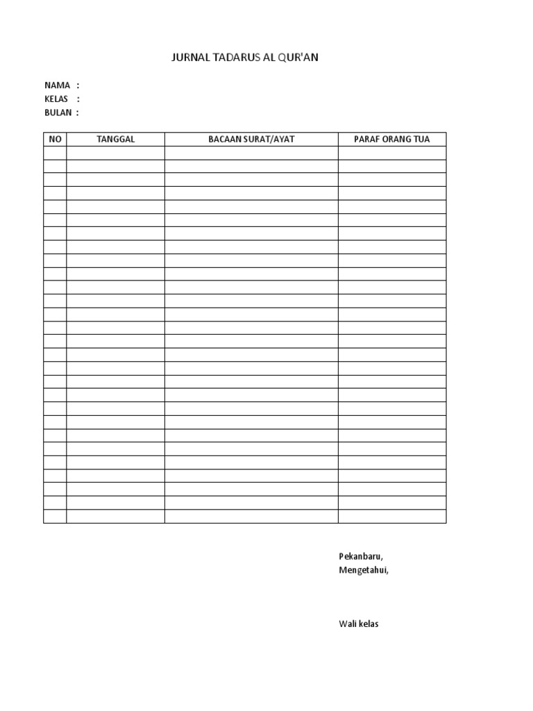 Jurnal Tadarus Al-Qur'an Bulanan | PDF
