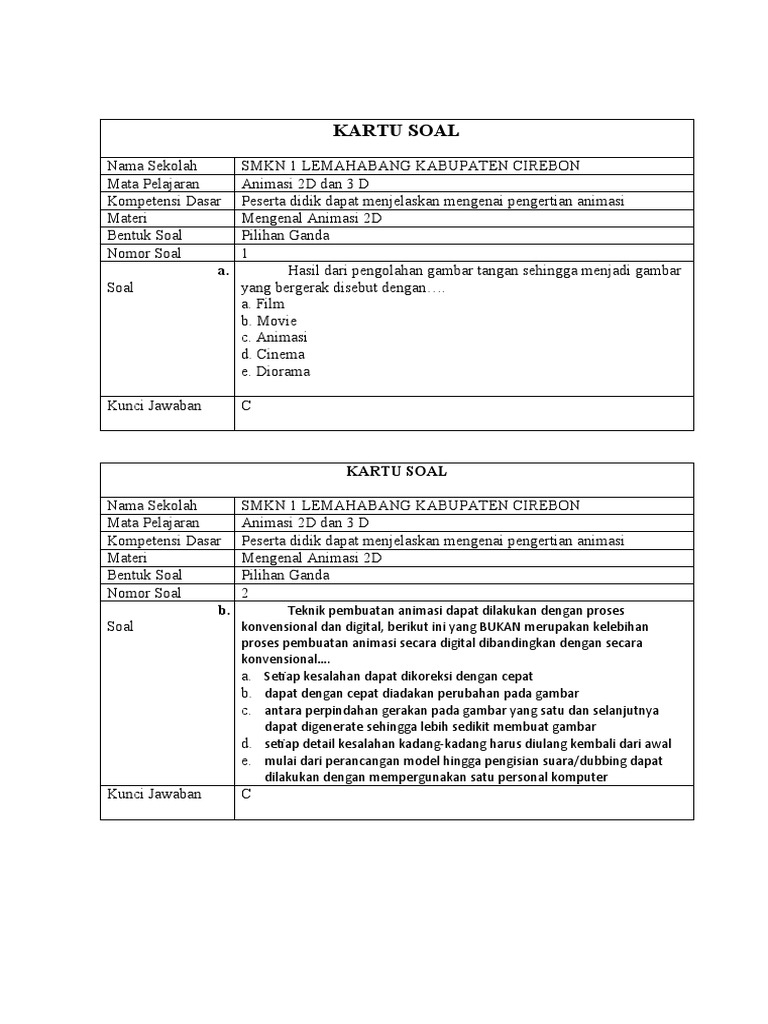 Soal Ujian Animasi 2D | PDF
