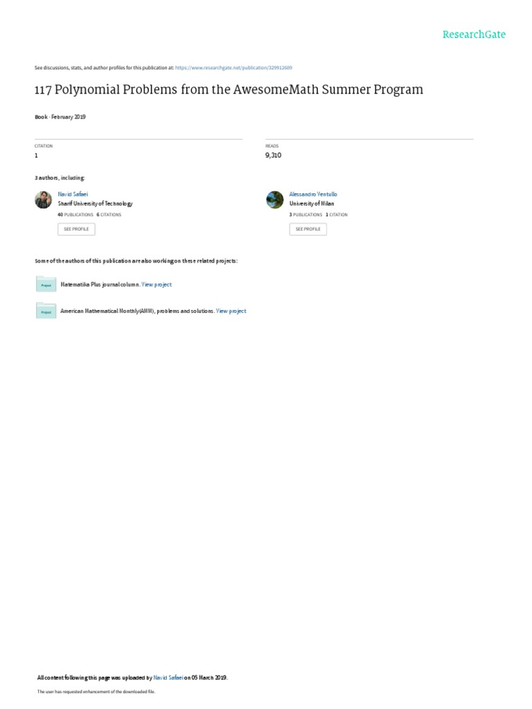 Polynomial Problems from AwesomeMath | PDF | Zero Of A Function | Polynomial