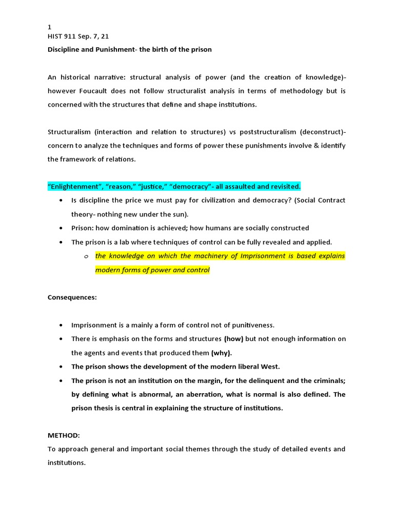 Discipline and Punishment Notes | PDF | Prison | Michel Foucault