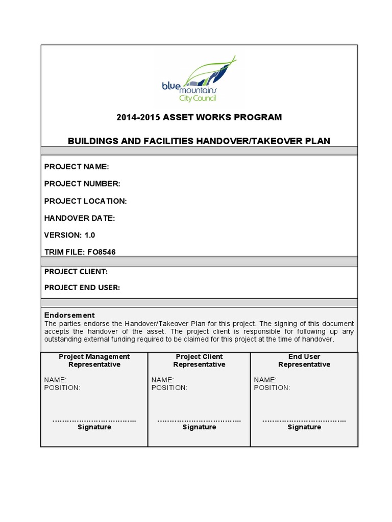 Buildings and Facilities Hand Over Take Over Plan Template | PDF | Fires