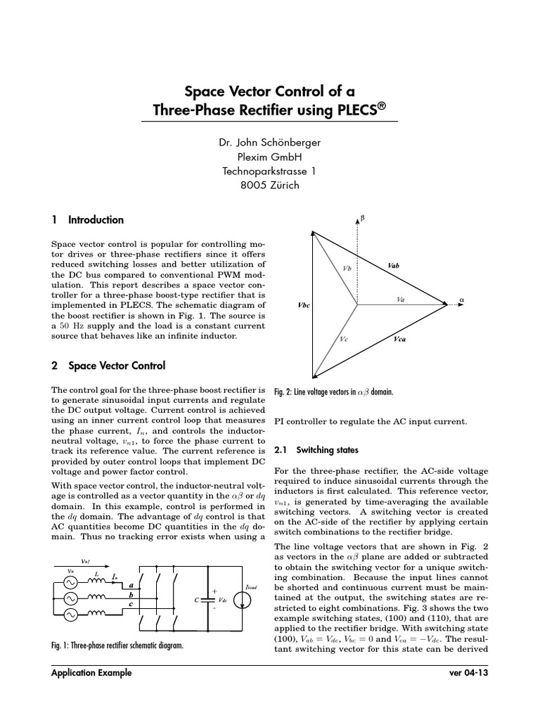 Space Vector Control of A Three-Phase Rectifier Using PLECS | PDF ...
