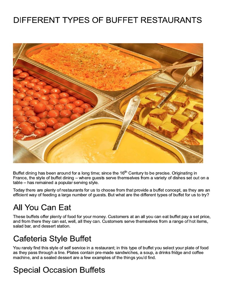 Different Types of Buffet Restaurants - Royal Nawaab | PDF
