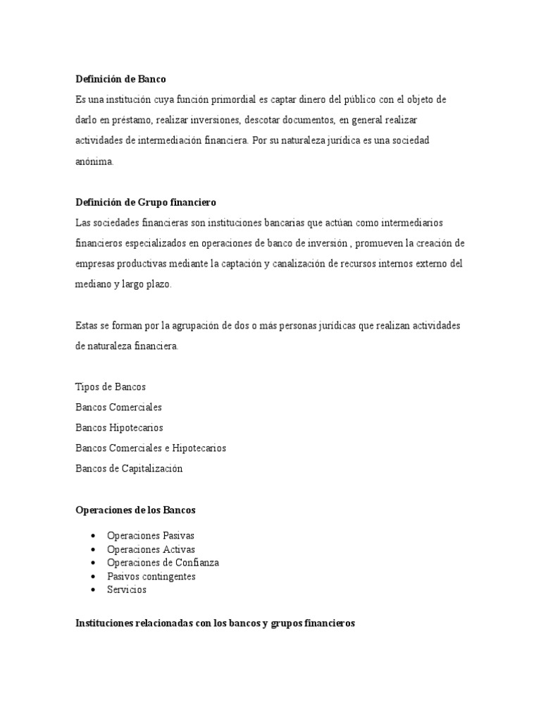 Definicion Banco | PDF | Finanzas y administración del dinero | Derecho