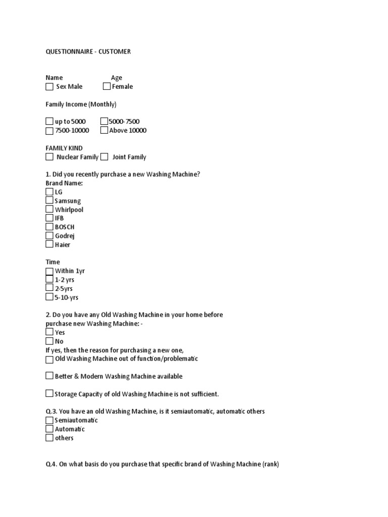Questionnaire T | PDF | Washing Machine | Brand