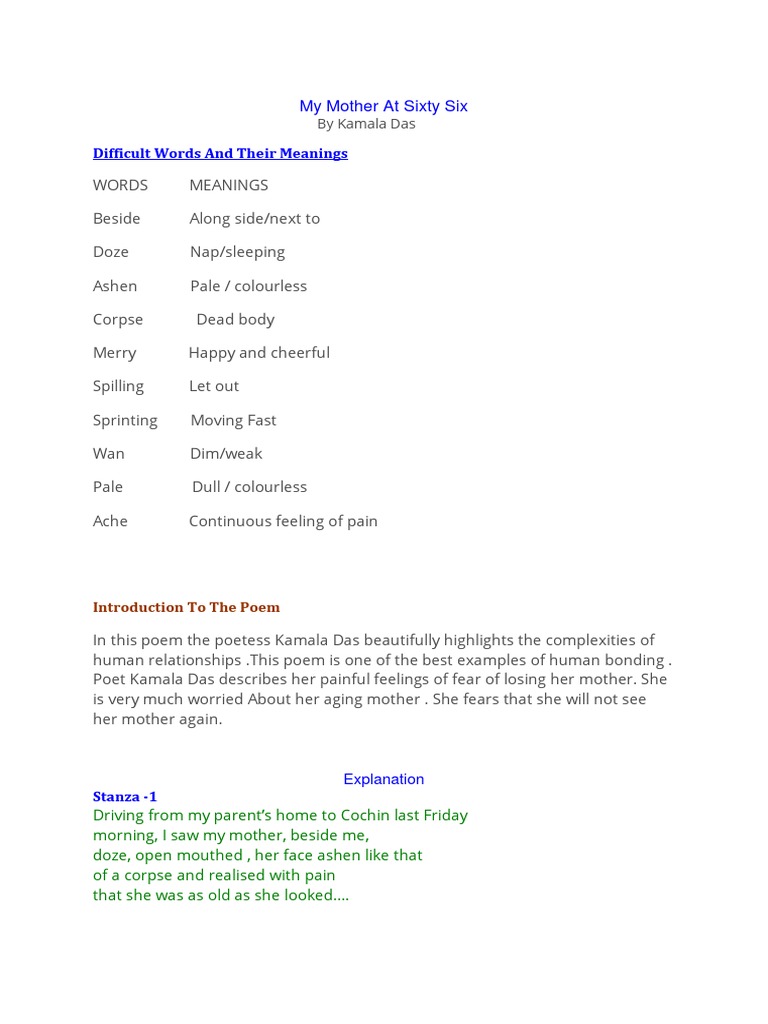 p1 My Mother at Sixty Six Notes | PDF | Rhyme | Poetry