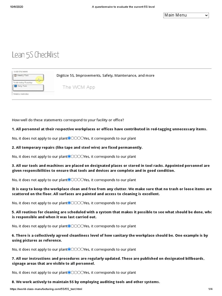 A Questionnaire To Evaluate The Current 5S Level | PDF | Business