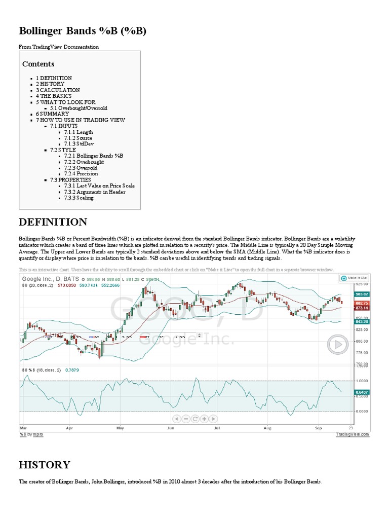 Bollinger Bands %B (%B) - TradingView Documentation | PDF | Technical Analysis | Computing