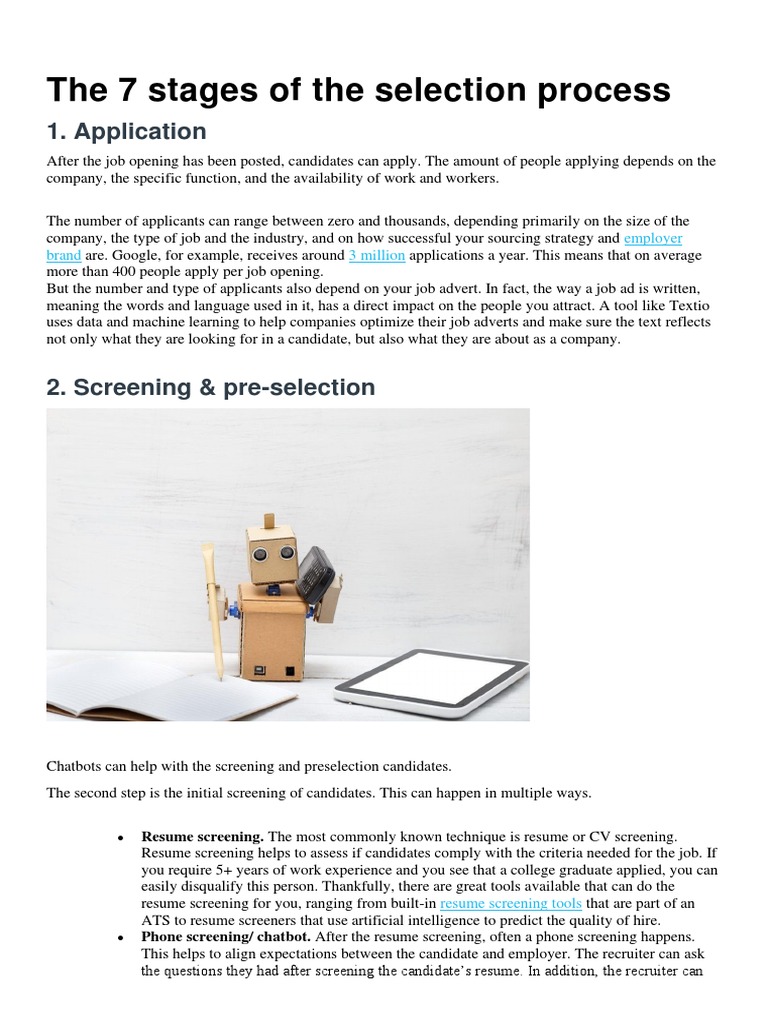 The 7 Stages of The Selection Process | PDF | Recruitment | Interview