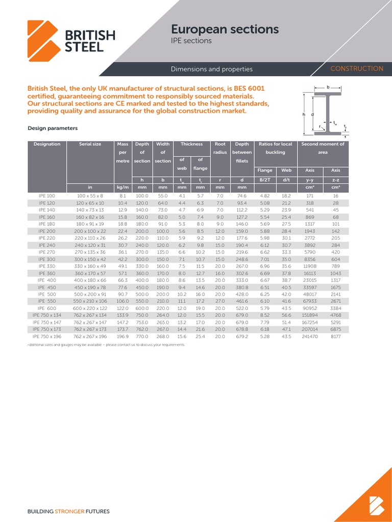 British Steel European Ipe Sections Datasheet | PDF | Buckling ...