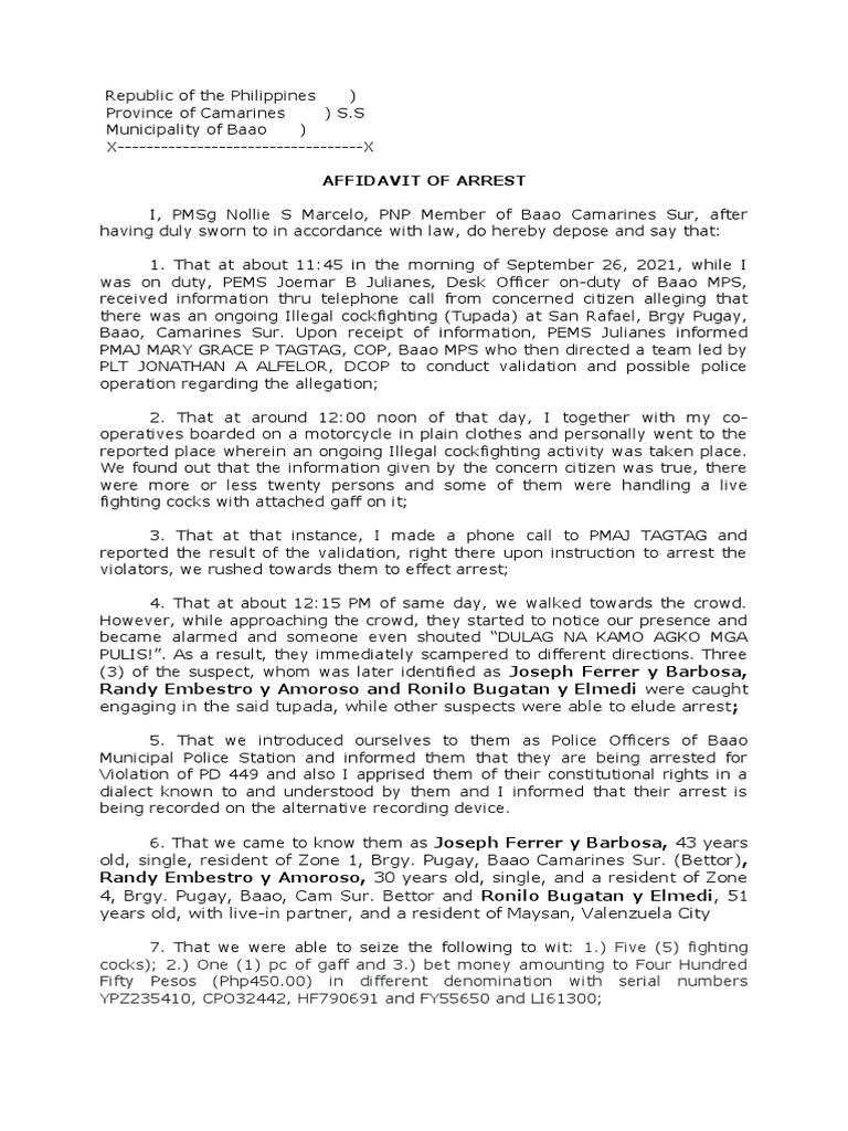 Affidavit of Arrest | PDF | Public Law | Justice