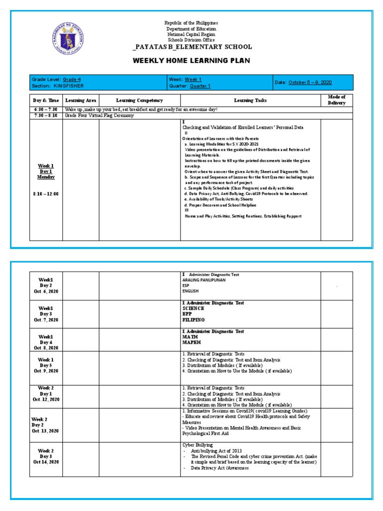 Kingfisher Weekly Home Learning Plan | PDF | Learning | Cognition