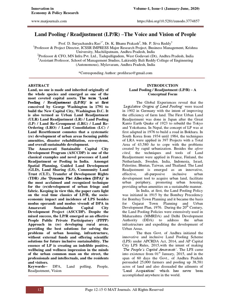 Land Pooling / Readjustment (LP/R) - The Voice and Vision of People ...
