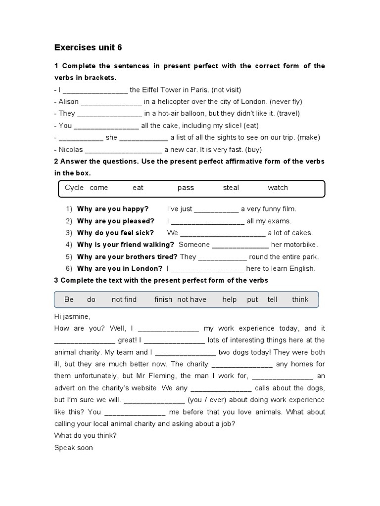 Exercises Unit 6: Cycle Come Eat Pass Steal Watch | PDF