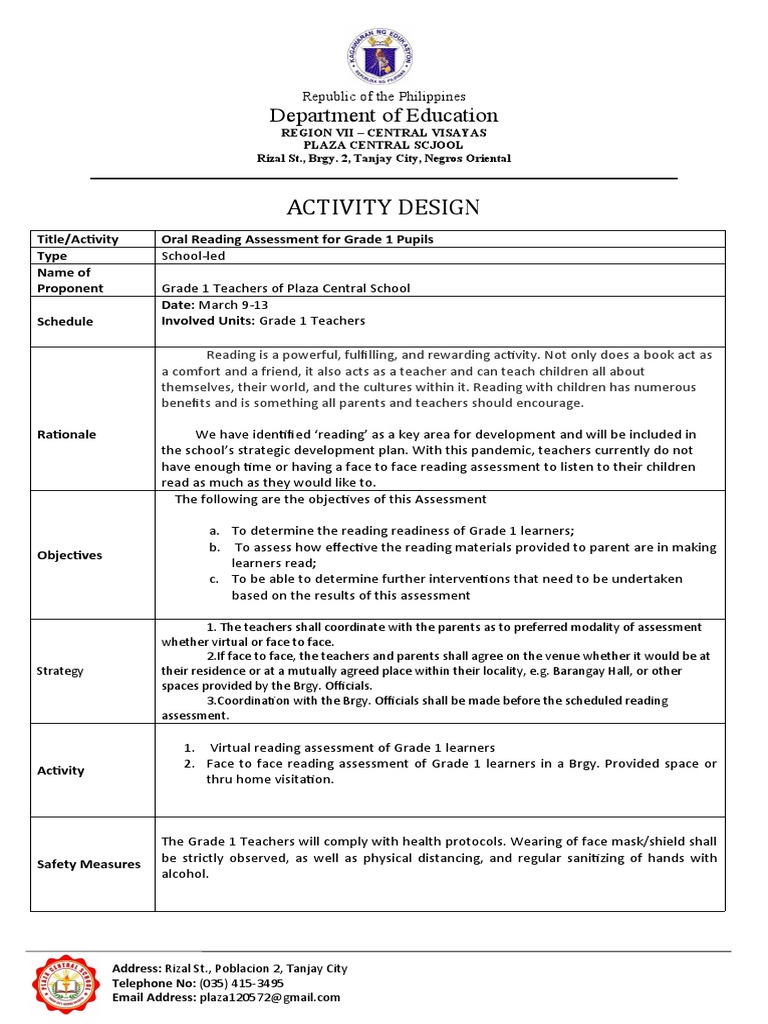 Activity Design: Department of Education | PDF | Health Sciences