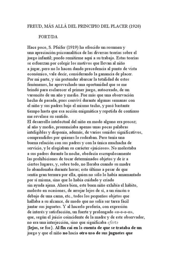 Freud. Fort Da | PDF | Psicoanálisis | Sicología
