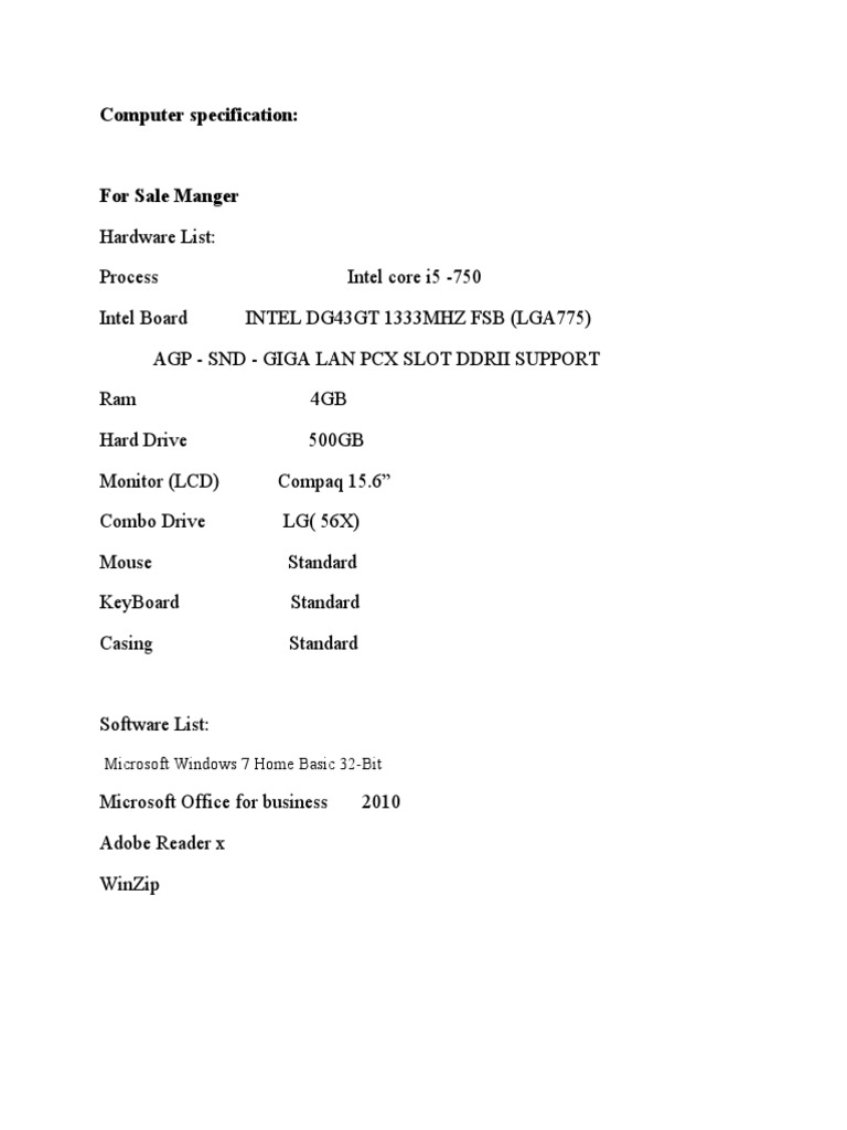 Computer Specification | PDF | Games & Activities | Technology ...