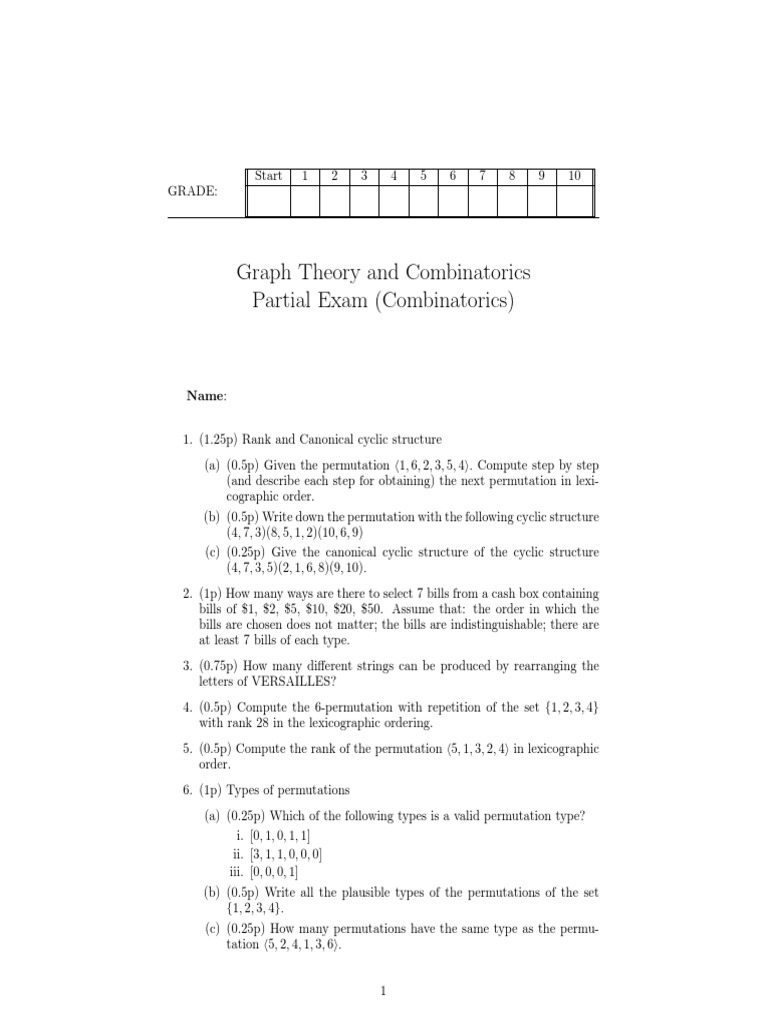 Graph Theory And Combinatorics Partial Exam Combinatorics Download