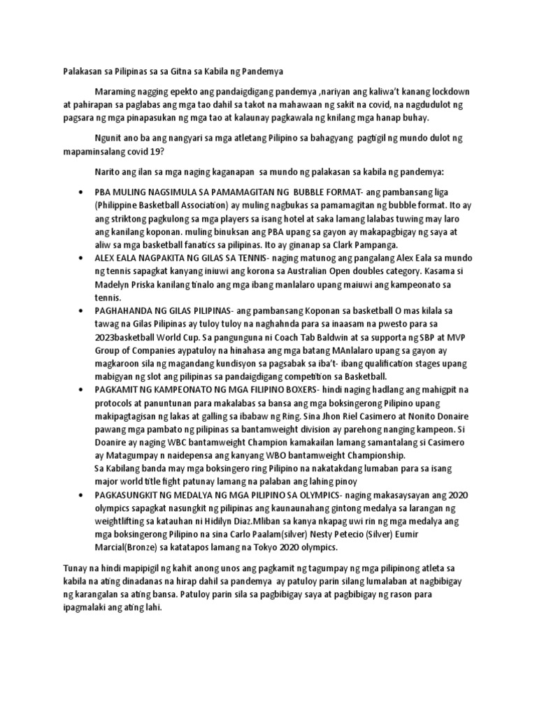 Palakasan Sa Pilipinas Sa Gitna Sa Kabila NG Pandemya | PDF