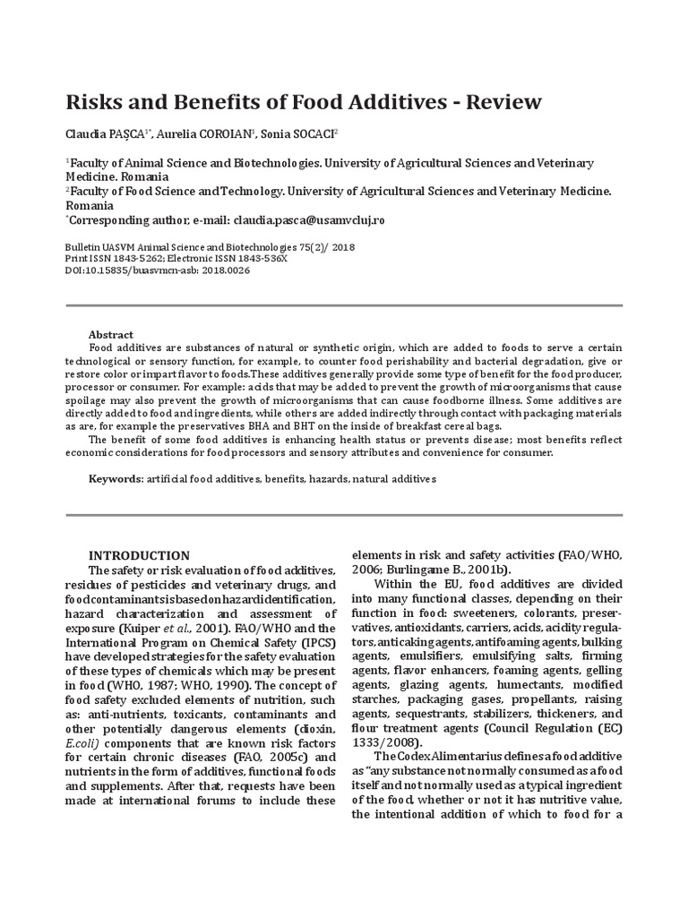 Food Additives: Risks and Benefits | PDF | Foods | Antioxidant