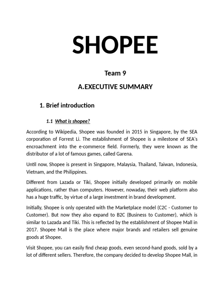 Shopee: Team 9 A.Executive Summary | PDF | E Commerce | Online Shopping