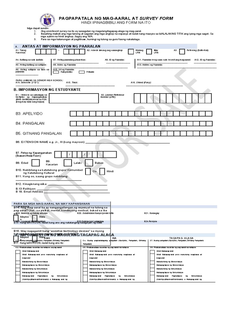 Annex B Modified Learner Enrollment and Survey Form Filipino | PDF