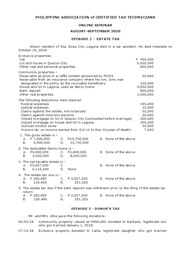 Sample Estate Tax Problem | PDF | Tax Deduction | Taxes