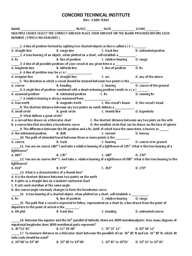 Navigation Fundamentals Mid-Term Exam with Multiple Choice Questions ...