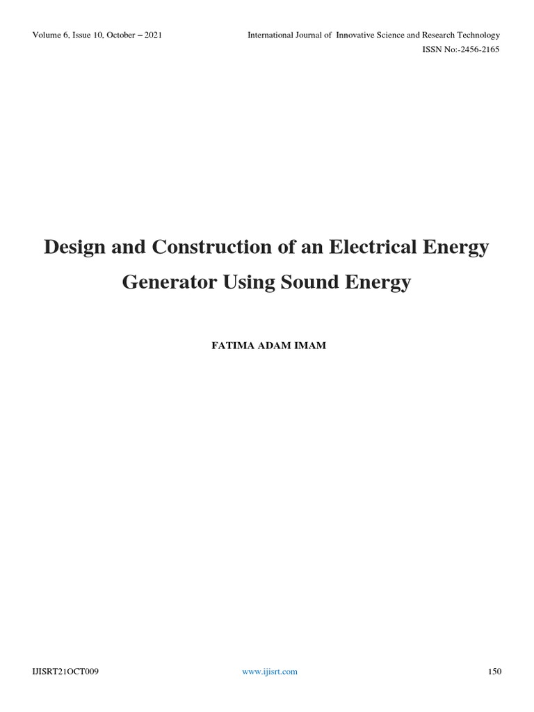 Sound Energy Generator Design | PDF | Solar Power | Rechargeable Battery