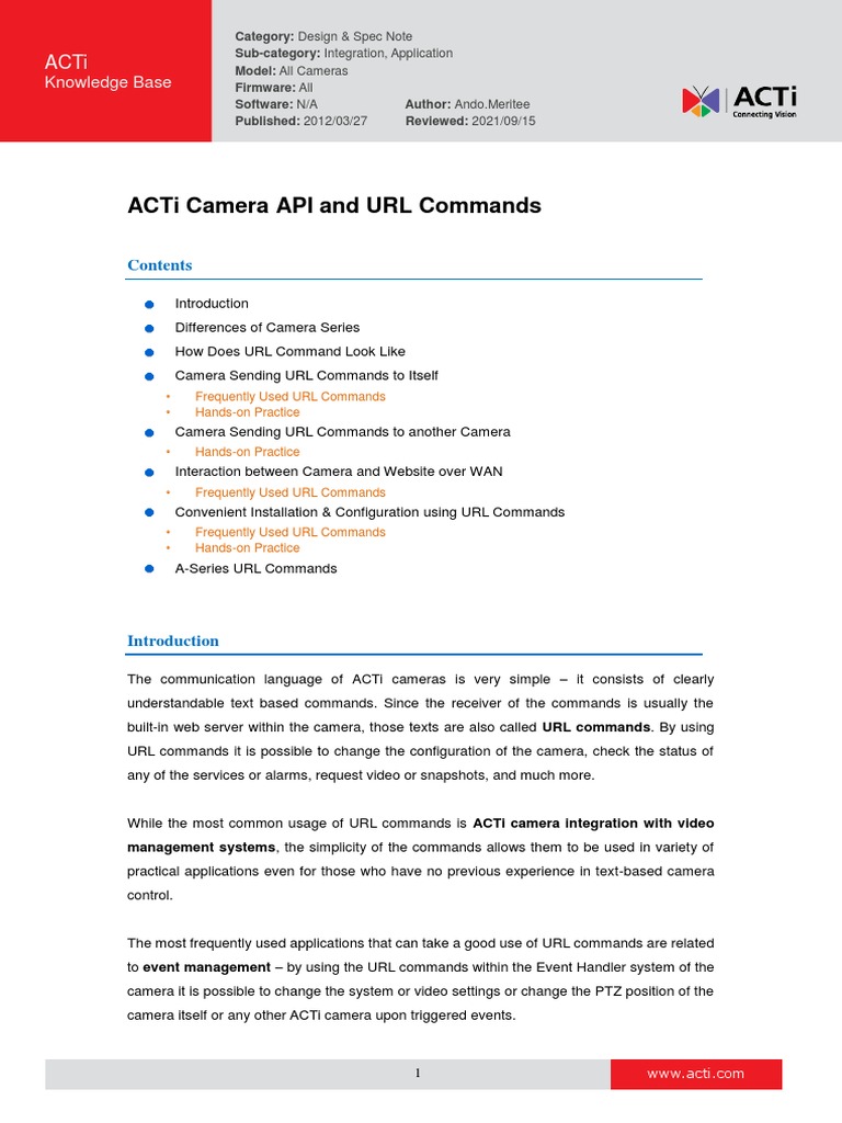 ACTi Camera API and URL Commands 20210915 | PDF | World Wide Web ...