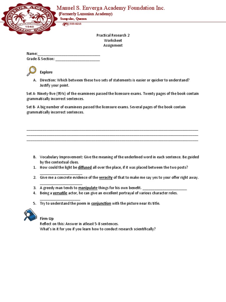 Practical Research 2 Worksheet Assignment | PDF | Career & Growth | Business