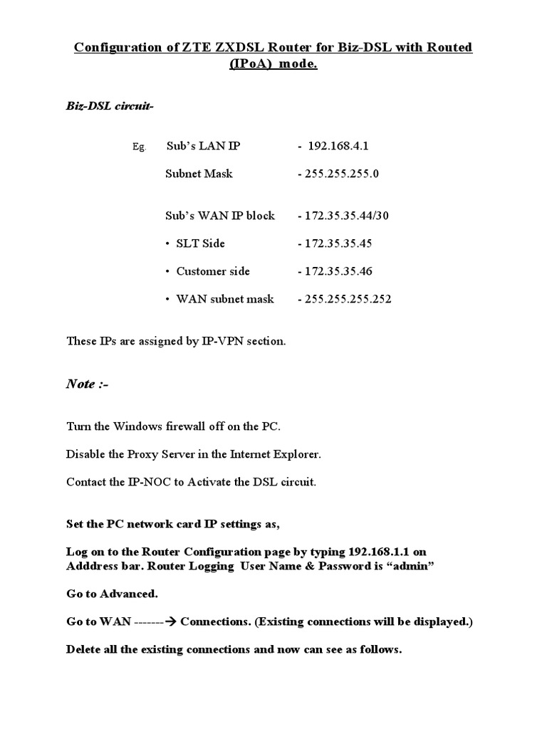 Config Guide For ZTE DSL For DSL Routed Mode | PDF | Ip Address ...
