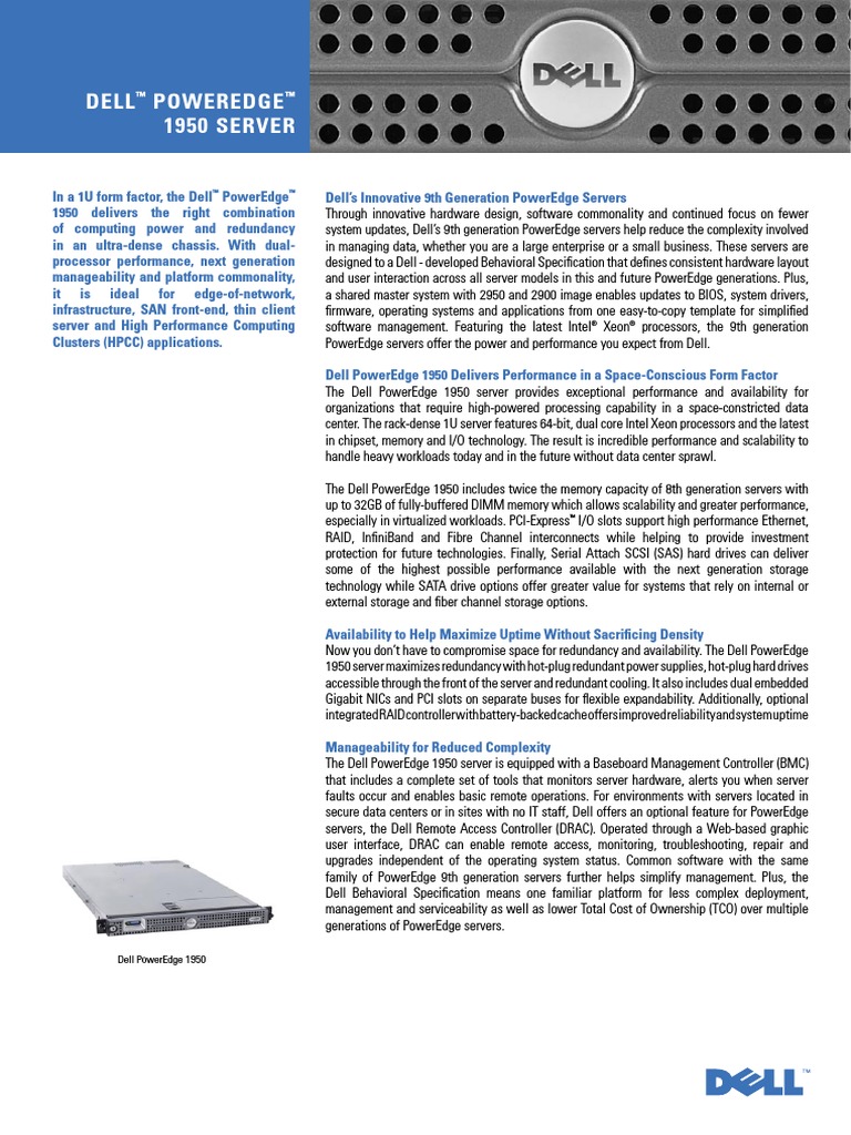 Dell1950 I Datasheet | PDF | Network Interface Controller | Server ...