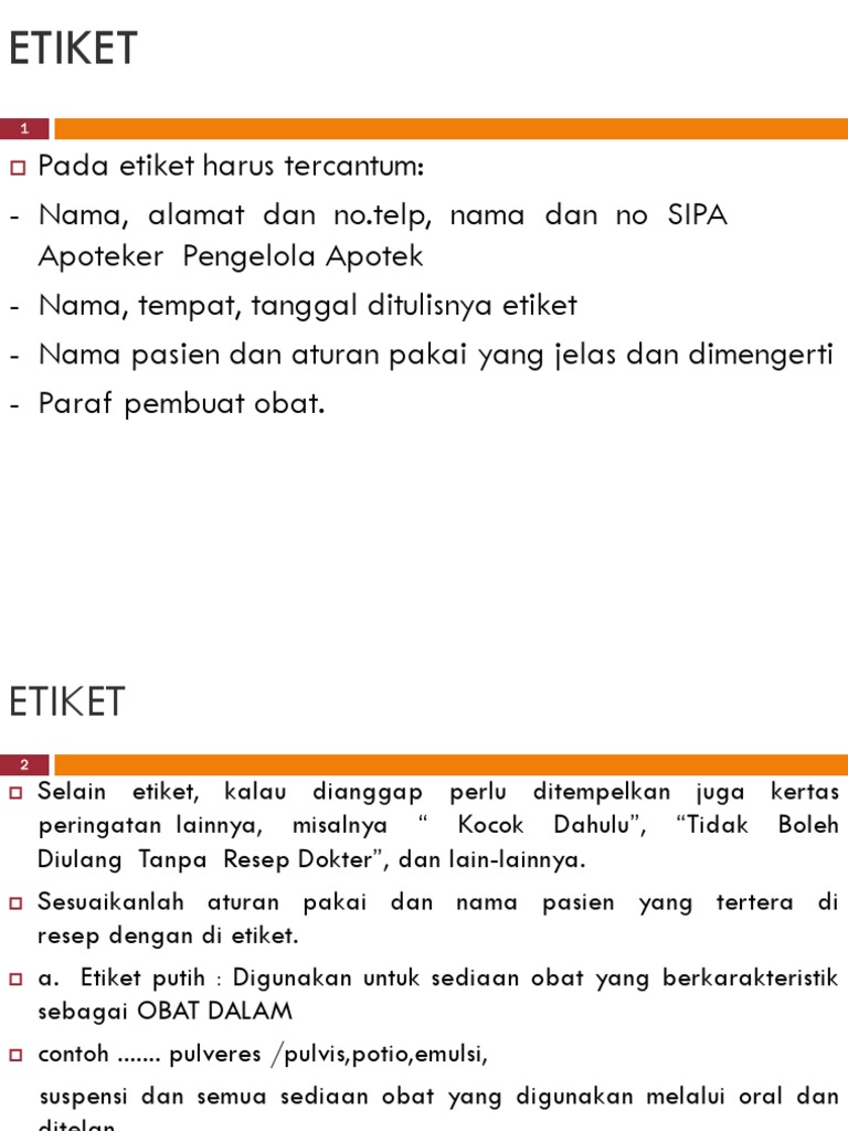 Panduan Penulisan Etiket Obat | PDF | Pengembangan Diri