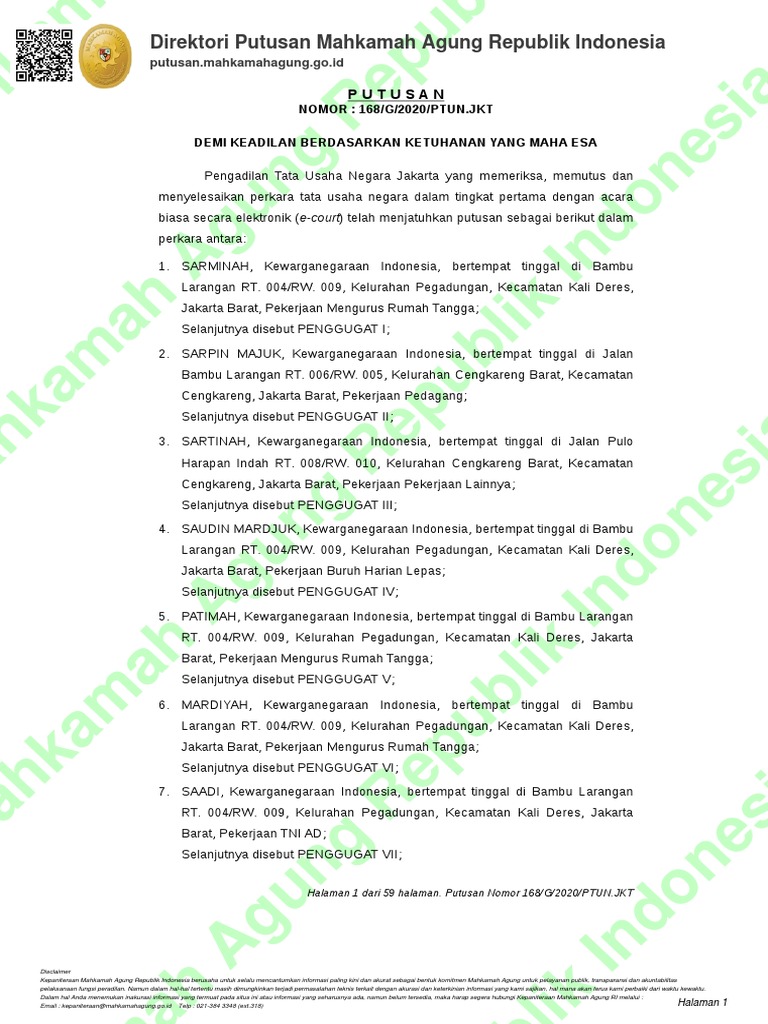 Putusan 168 G 2020 Ptun - JKT 20211015 | PDF