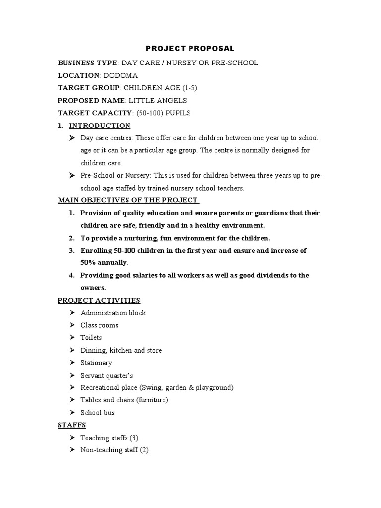 Project Proposal | PDF | Preschool | Child Care