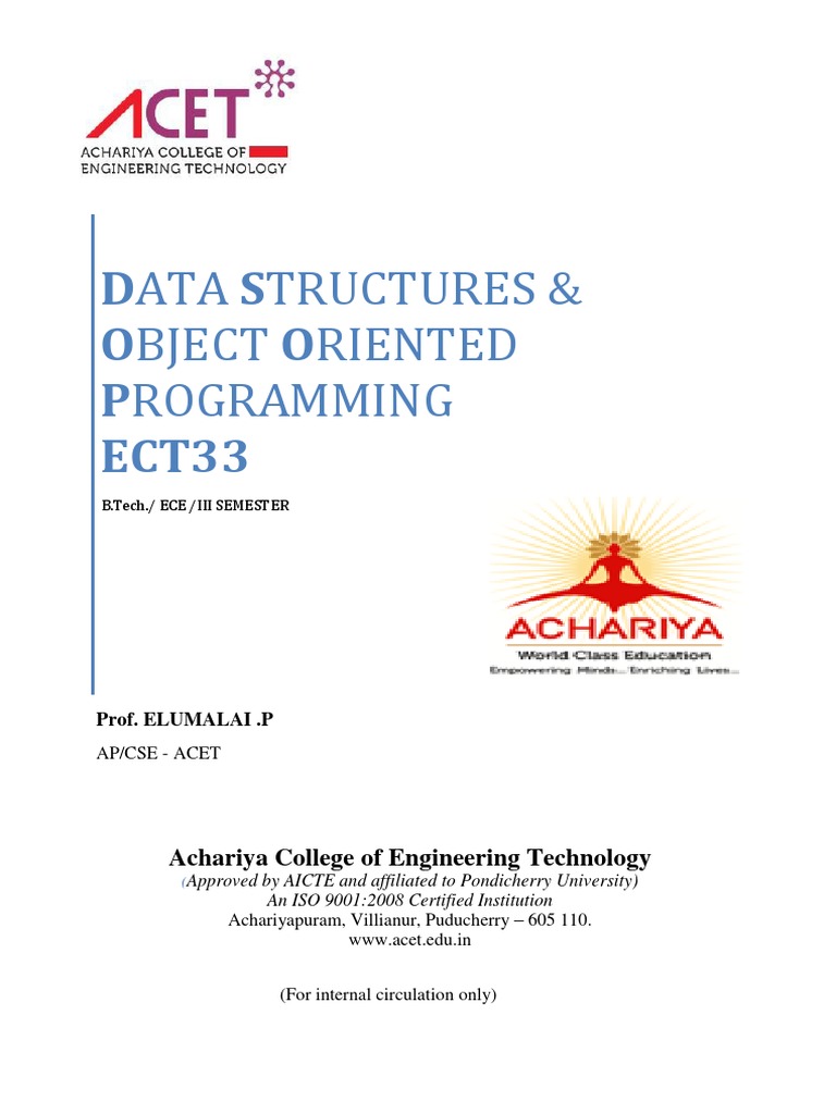 Data Structures And Object Oriented Programming A Comprehensive Syllabus Outline Pdf