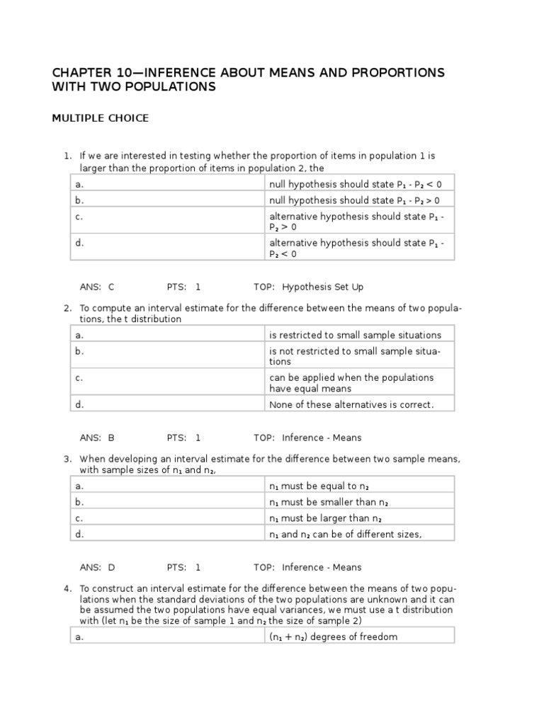 Chapter 10-Inference About Means and Proportions With Two Populations ...