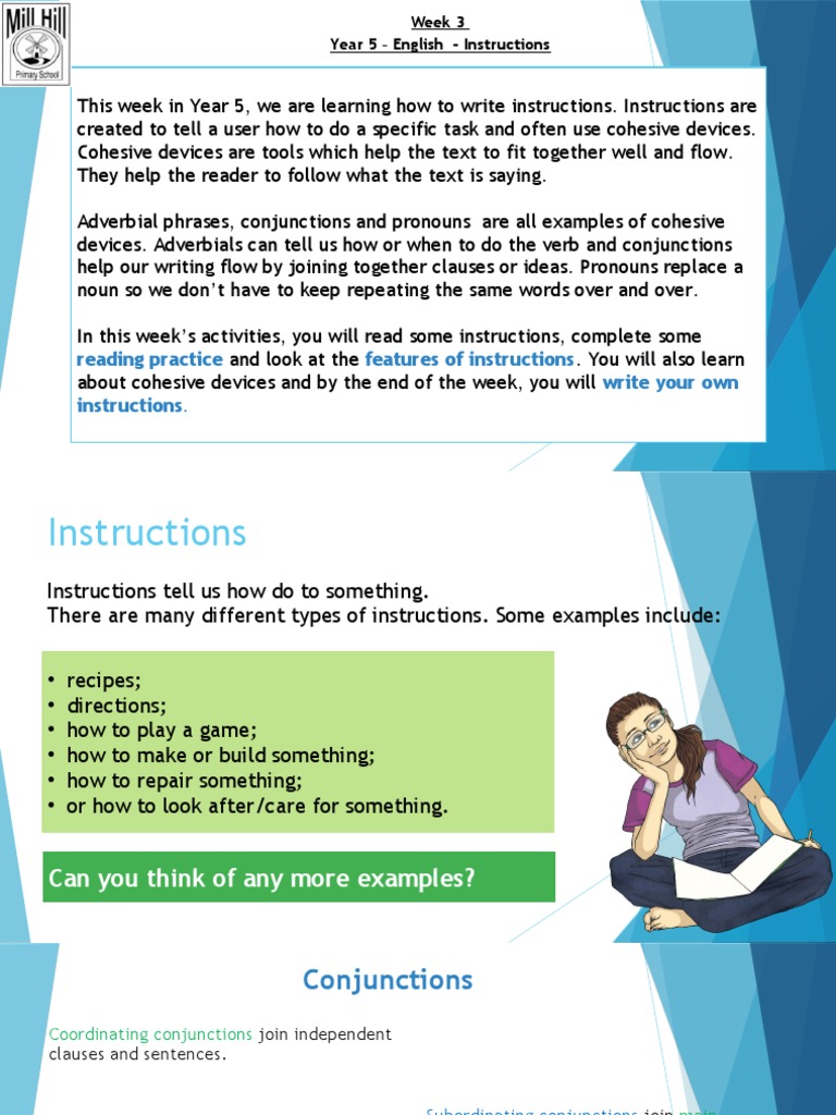 Reading Practice Features of Instructions Write Your Own Instructions ...