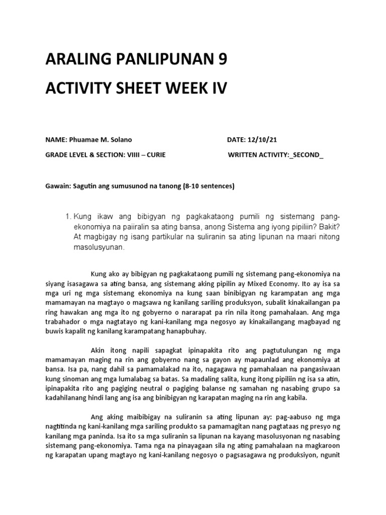 Ap9 Activity Sheet 2 | PDF