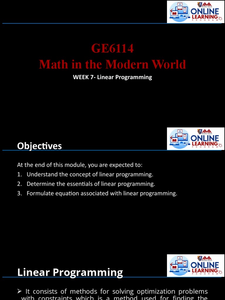 GE6114 Math in The Modern World: WEEK 7-Linear Programming | PDF ...