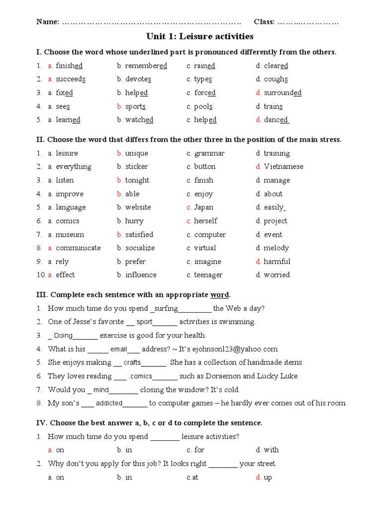 Unit 1: Leisure Activities: A A D. B D | PDF | Internet | Adolescence