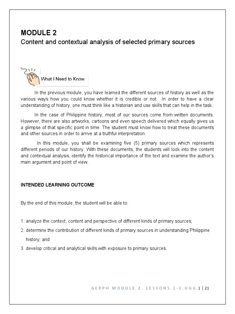 Content and Contextual Analysis of Selected Primary Sources: Intended ...