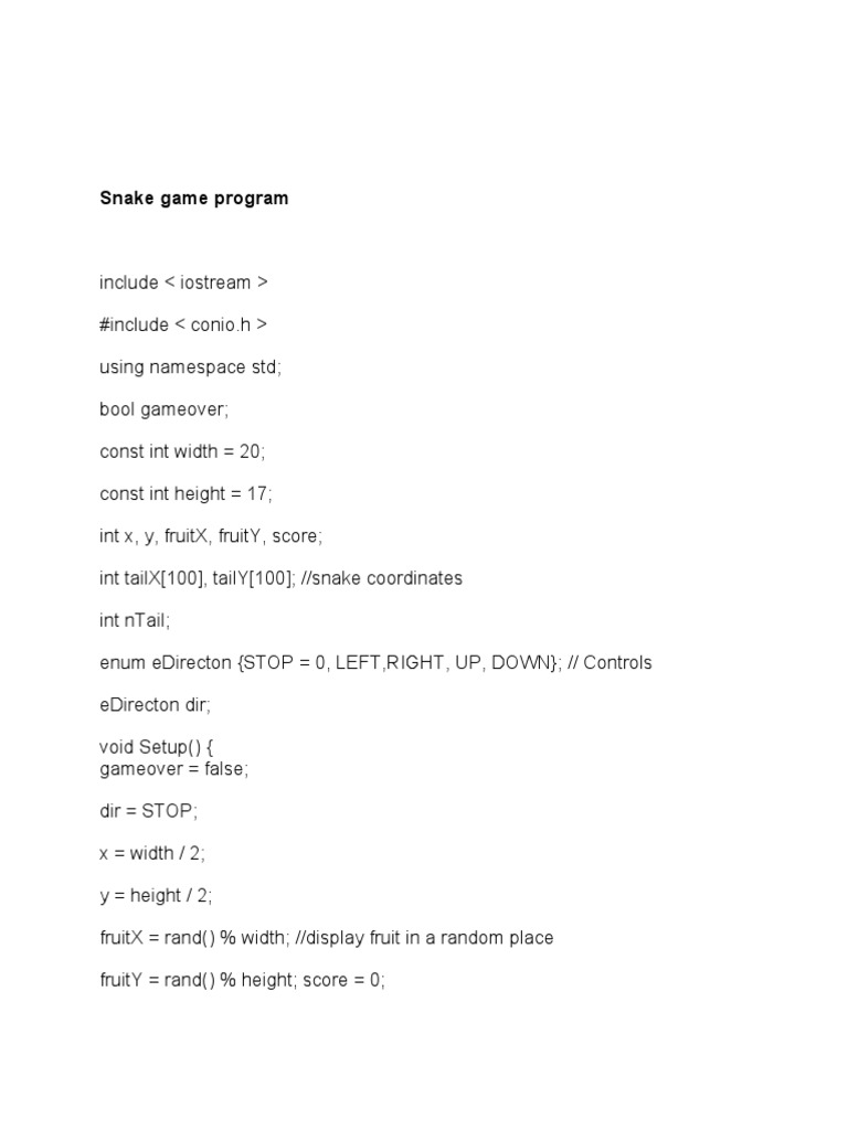 Snake Game Program | PDF