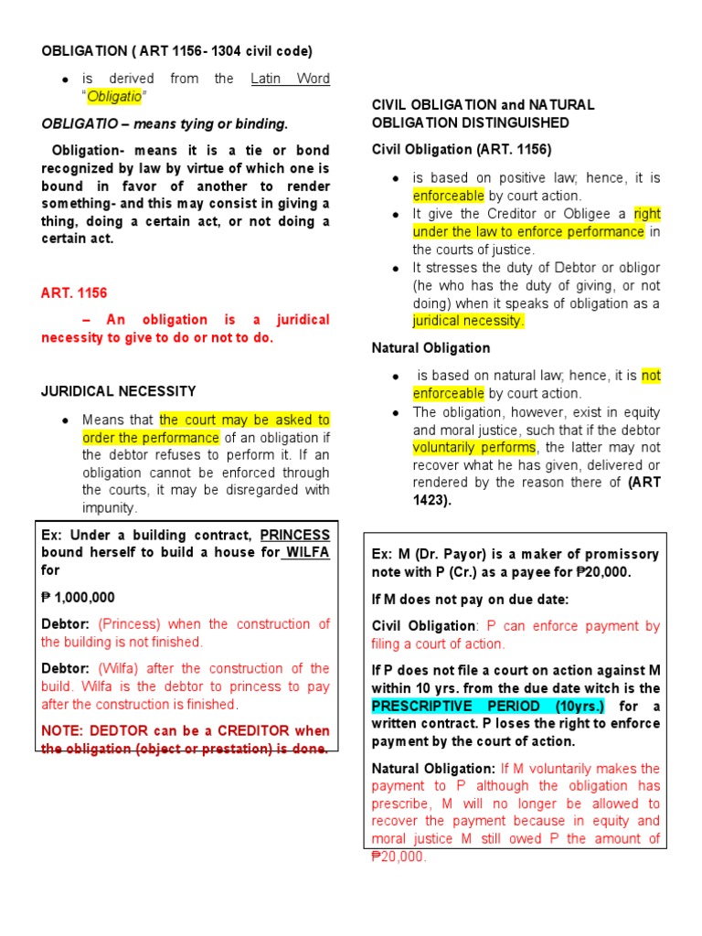 OBLIGATIO - Means Tying or Binding | PDF | Law Of Obligations ...